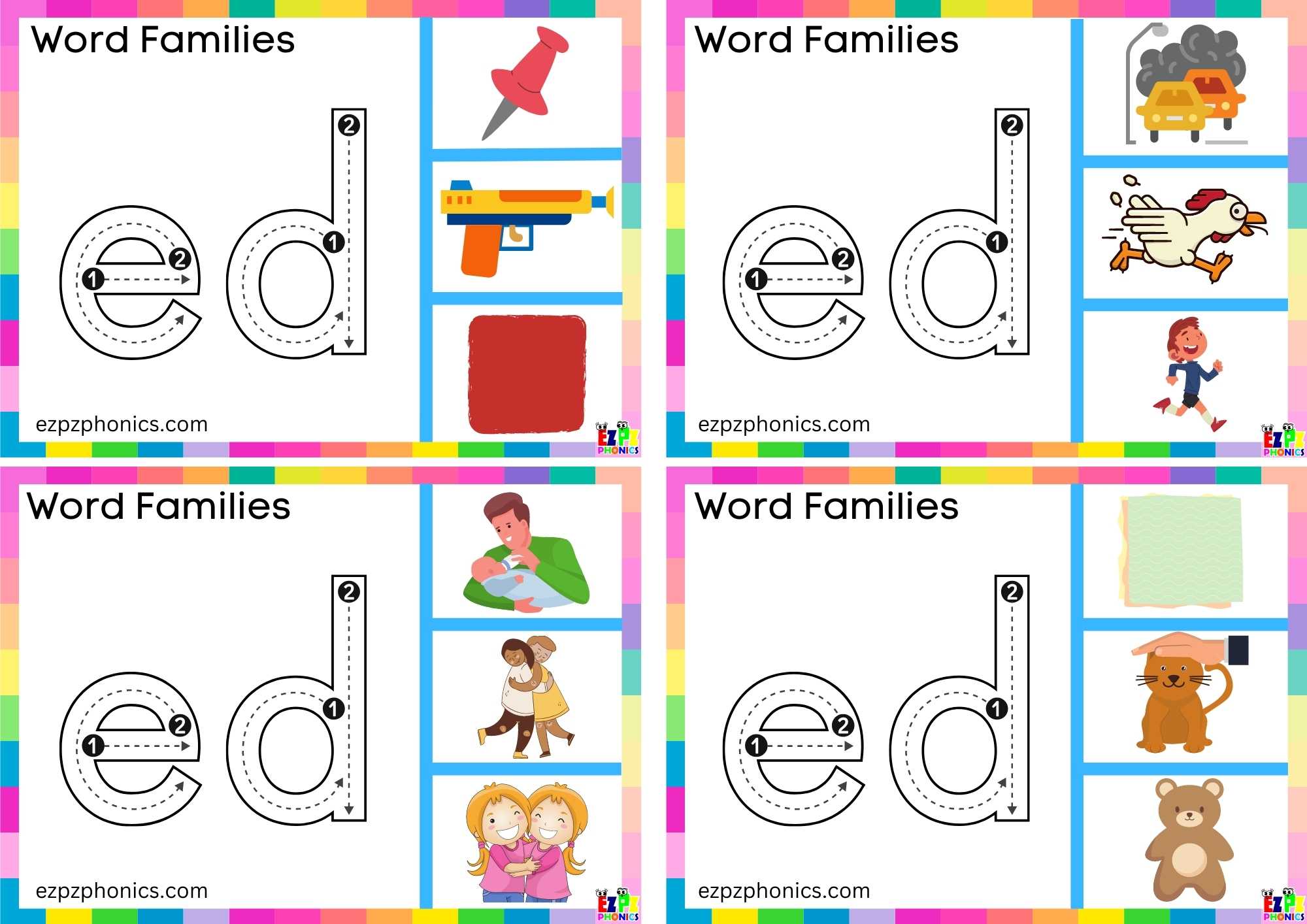 ed Word Family Trace the letters and clip the image clip cards group 2 - ezpzphonics.com